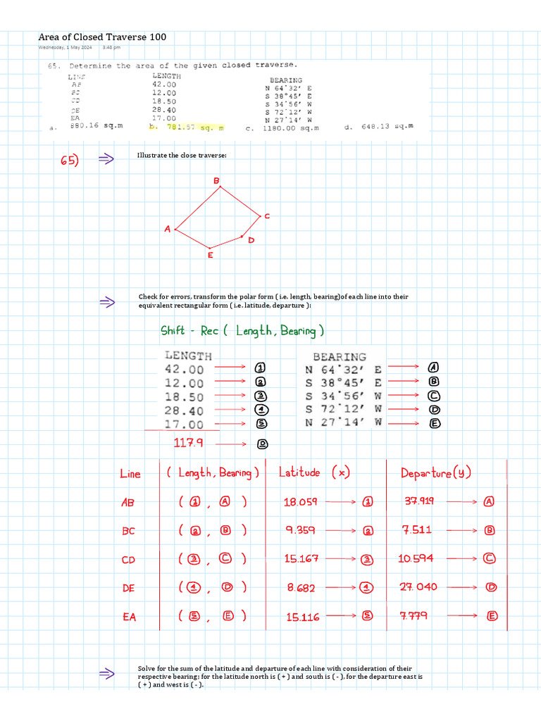 Area of Closed Traverse 100 | PDF