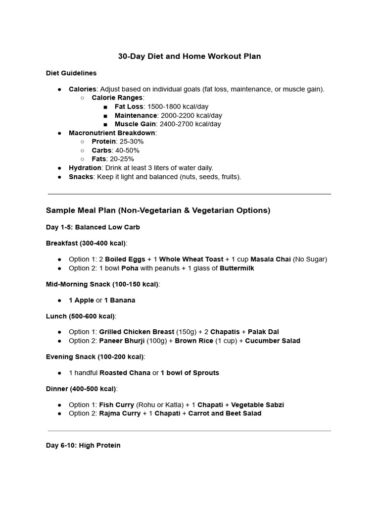 30-Day Diet and Home Workout Plan | PDF