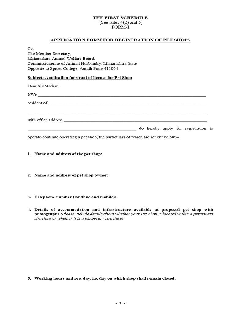Pet Shop REGISTRATION Application Form - 0 | PDF