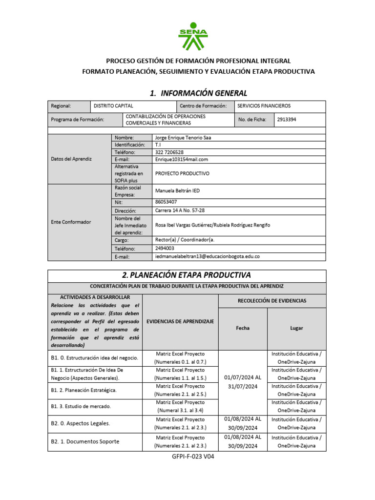 Gfpi-F-023 Concertación Contabilización 2024 Ti o CC Numerodocumento ...