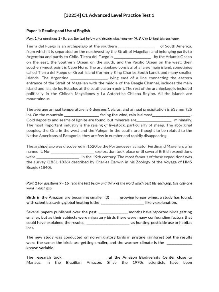 (32254) C1 Advanced Level Practice Test 1 | PDF