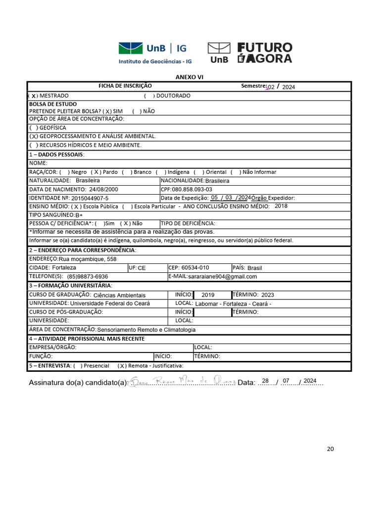 ANEXO VI - Formulario de Inscricao | PDF
