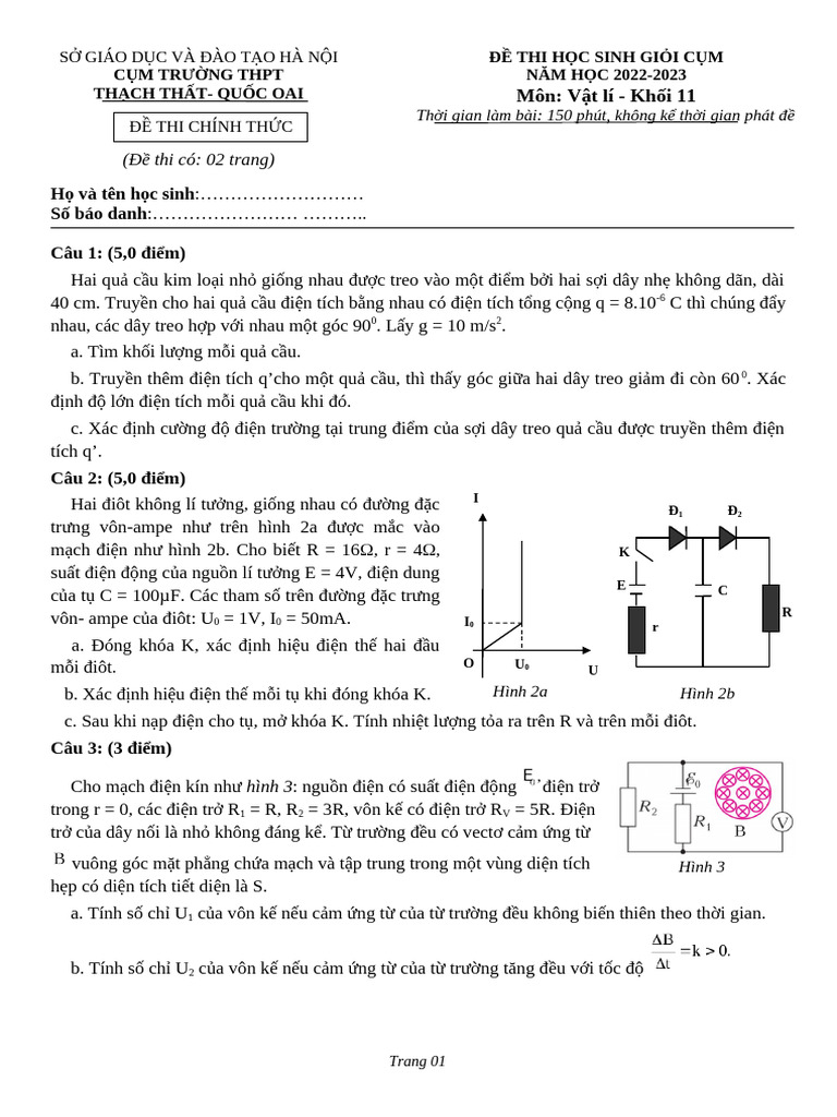 4. Đề thi HSG vật lý - 11 | PDF