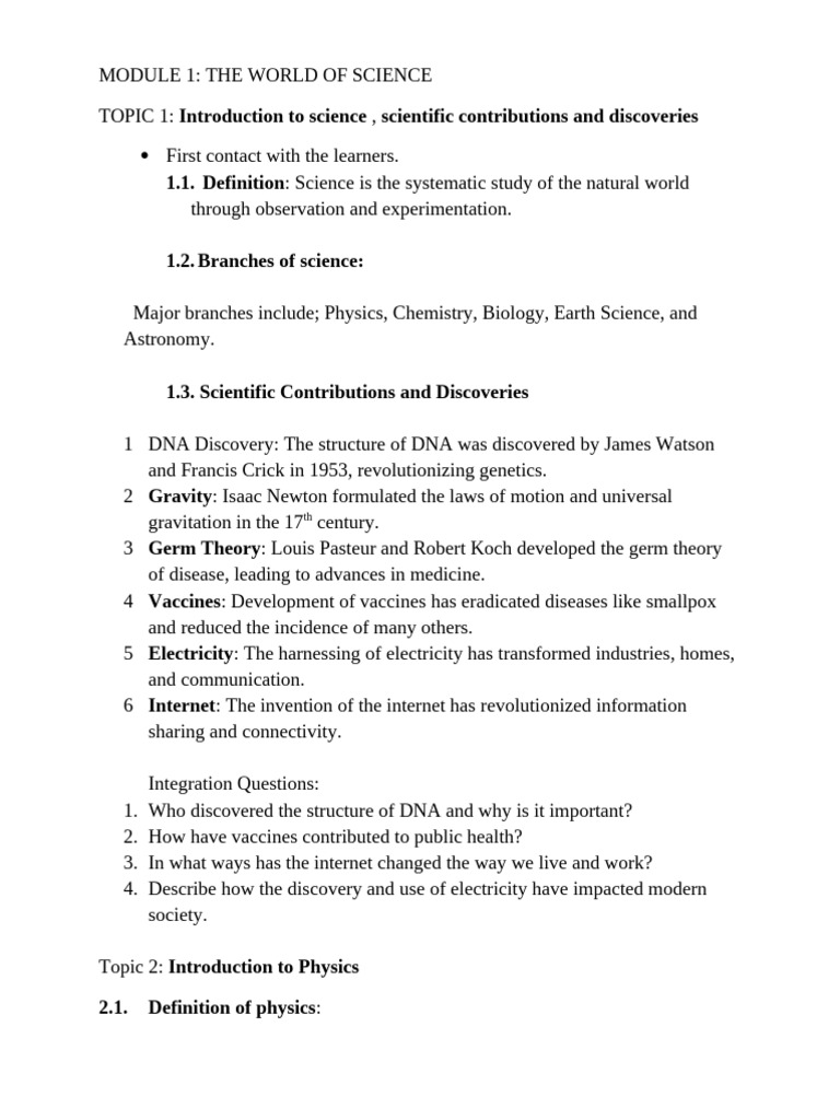 FORM ONE NOTES. Physics Form 1 Notes | PDF