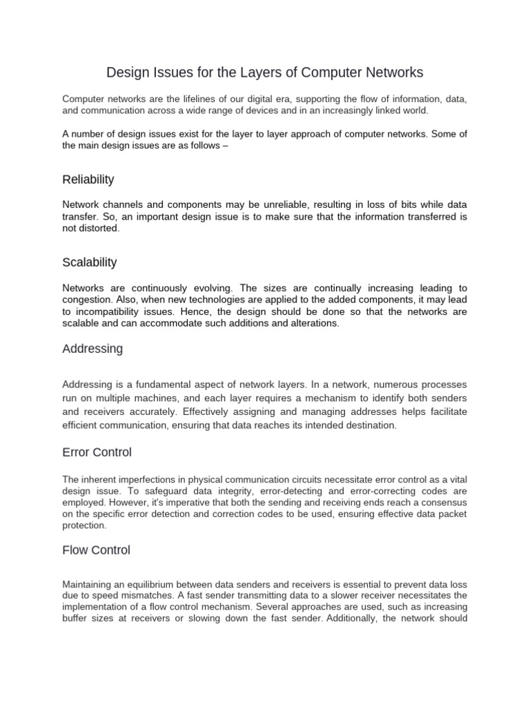 Design Issues for the Layers of Computer Networks | PDF