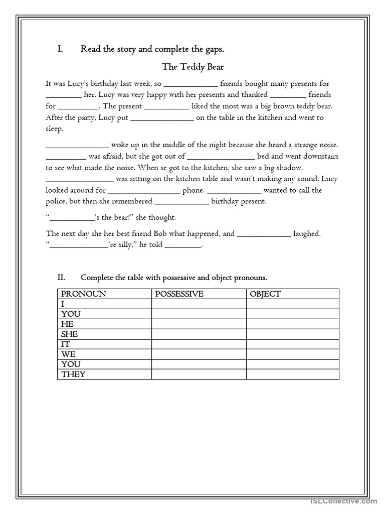 Possessive and Object Pronouns (A Story) | PDF