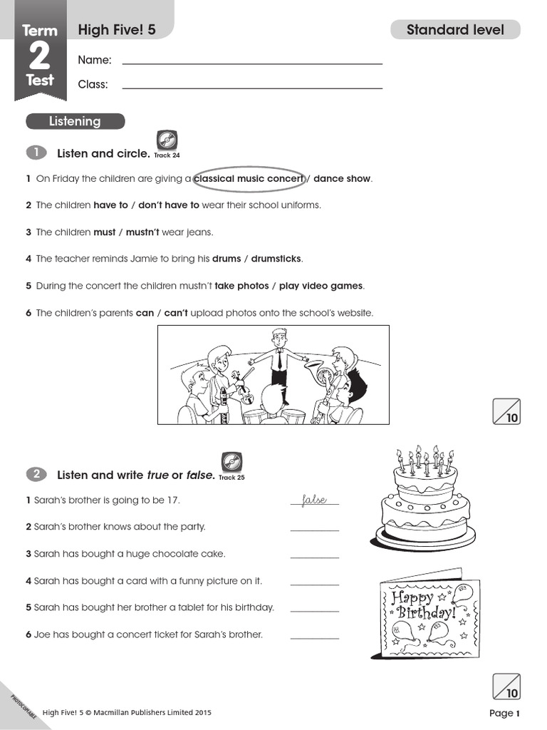 High Five Semester 2 Test | PDF