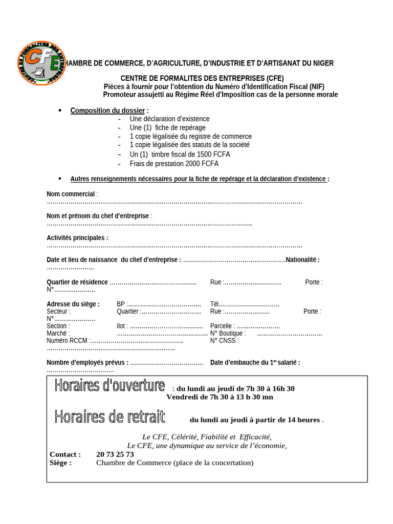 Formulaire de demande NIF société | PDF