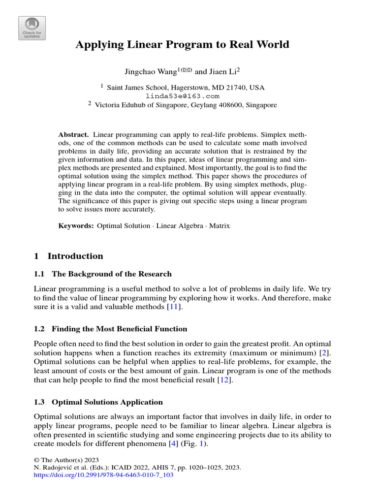 Applying Linear Program to Real World | PDF