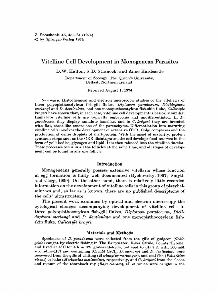 Vitelline Cell Development in Monogenean Parasites | PDF