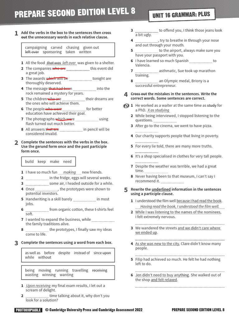 PREPARE L8 Grammar Unit 16 Plus | PDF