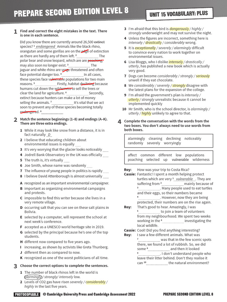PREPARE L8 Vocabulary Unit 15 Plus | PDF