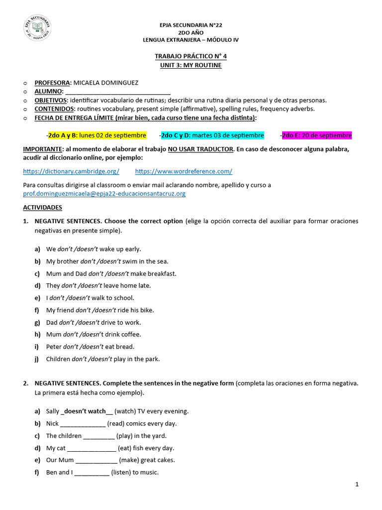 EPJA 22 - 2DO A-O - Lengua Extranjera Ingl-S - TP5 | PDF
