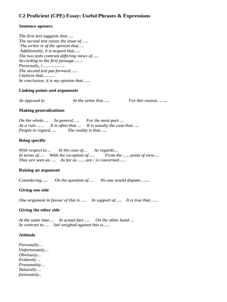 C2 Proficient Essay Useful Phrases & Expressions | PDF
