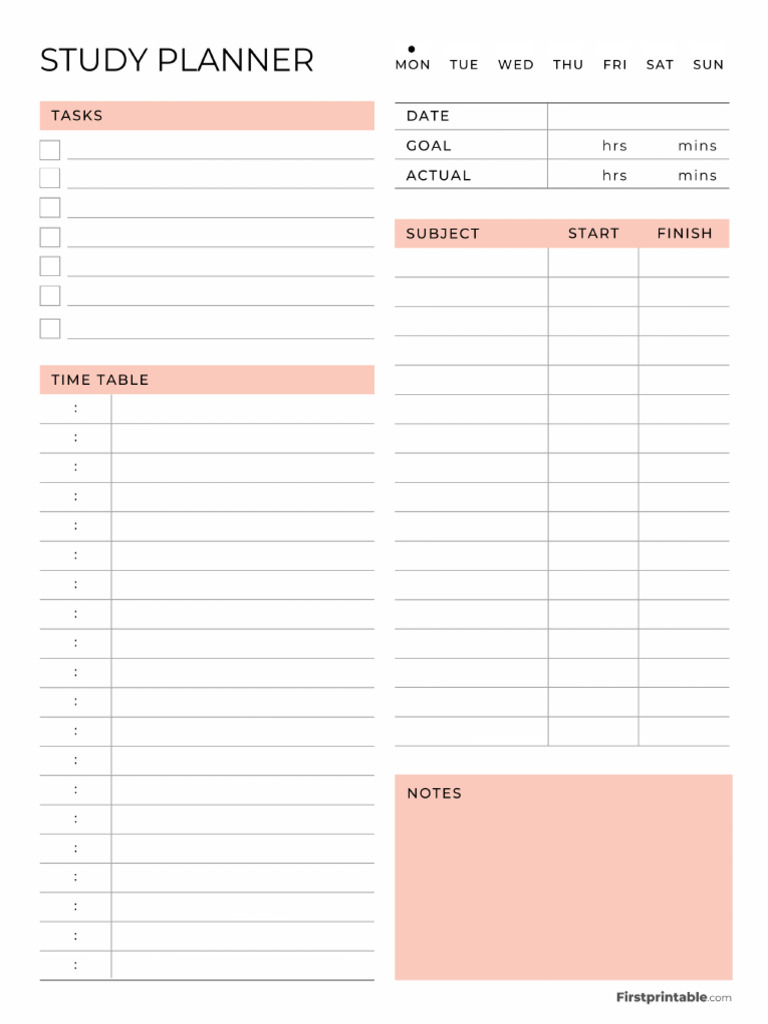 Study Planner Blank Orange Firstprintable Com | PDF