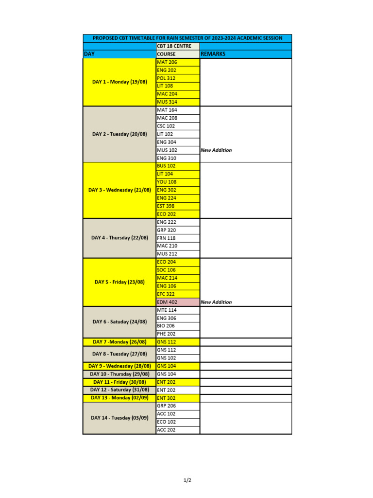 2023 2024 SECOND SEMESTER TIMETABLE CBT-Updated-2024-08-17 | PDF 2023 2024 SECOND SEMESTER TIMETABLE CBT-Updated-2024-08-17 | PDF