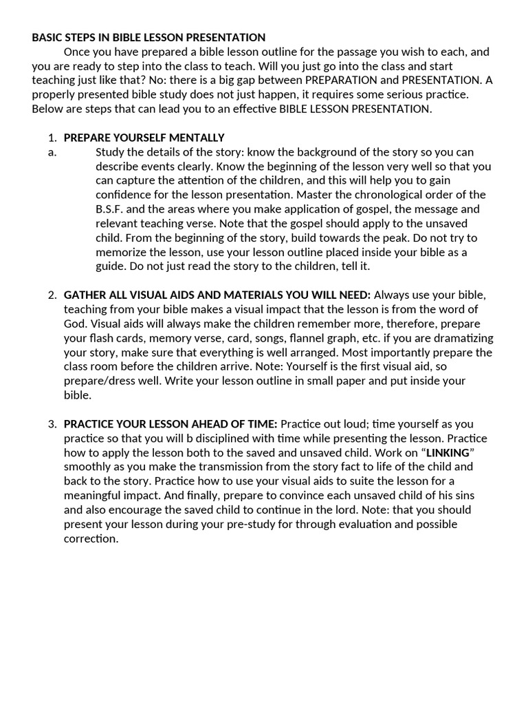Basic Steps in Bible Lesson Presentation | PDF