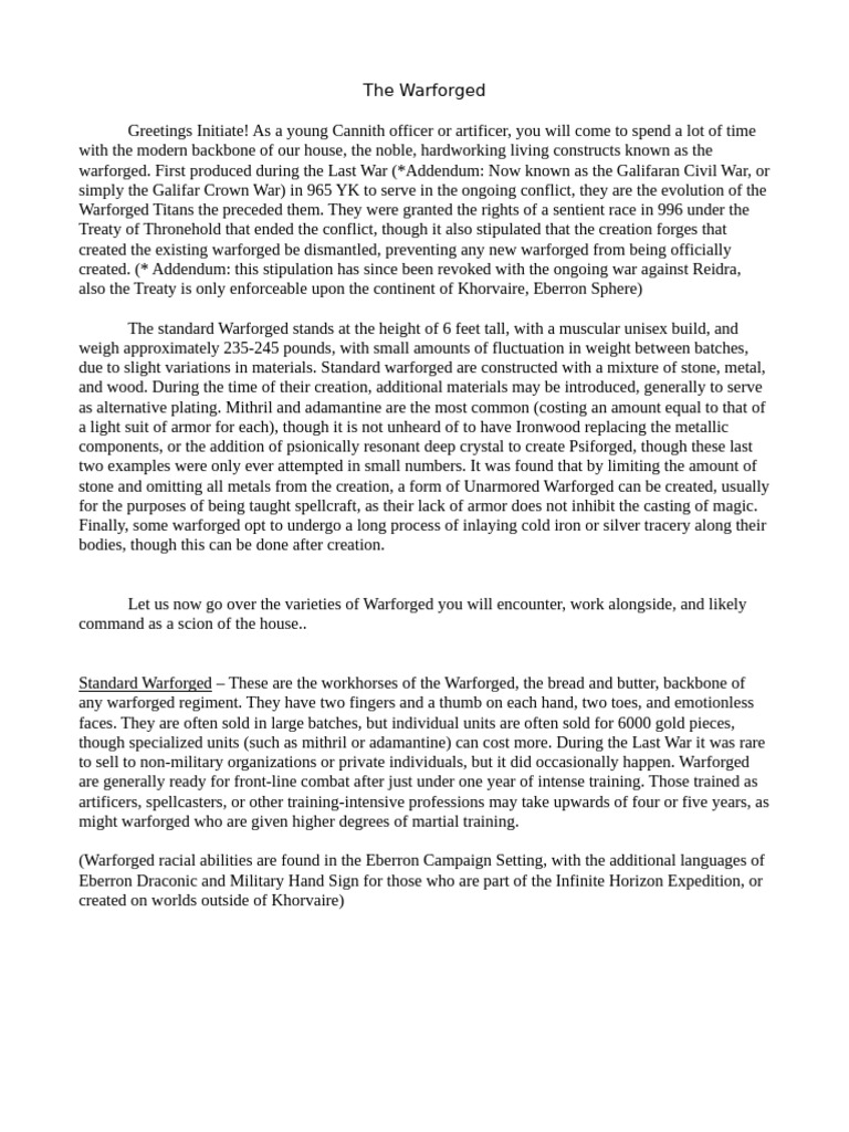 Cannith Guide of Warforged | PDF