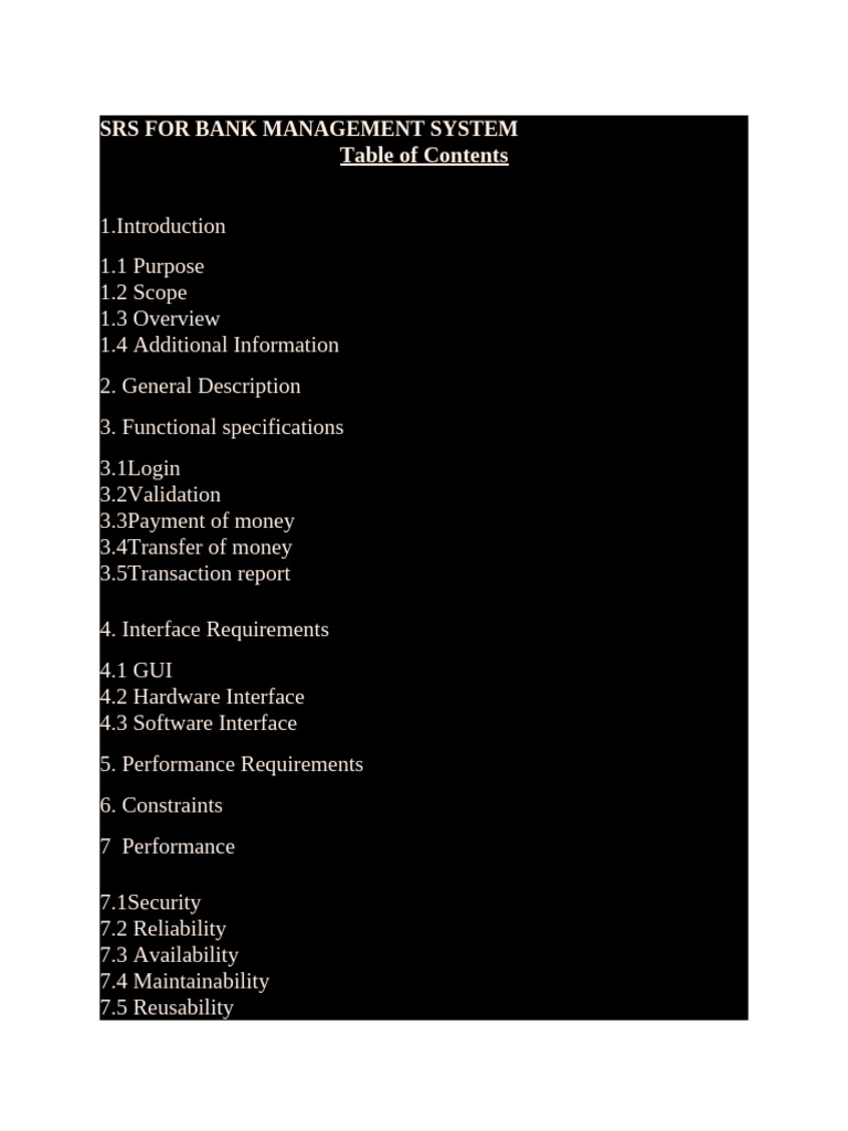Sample SRS FOR BANK MANAGEMENT SYSTEM | PDF