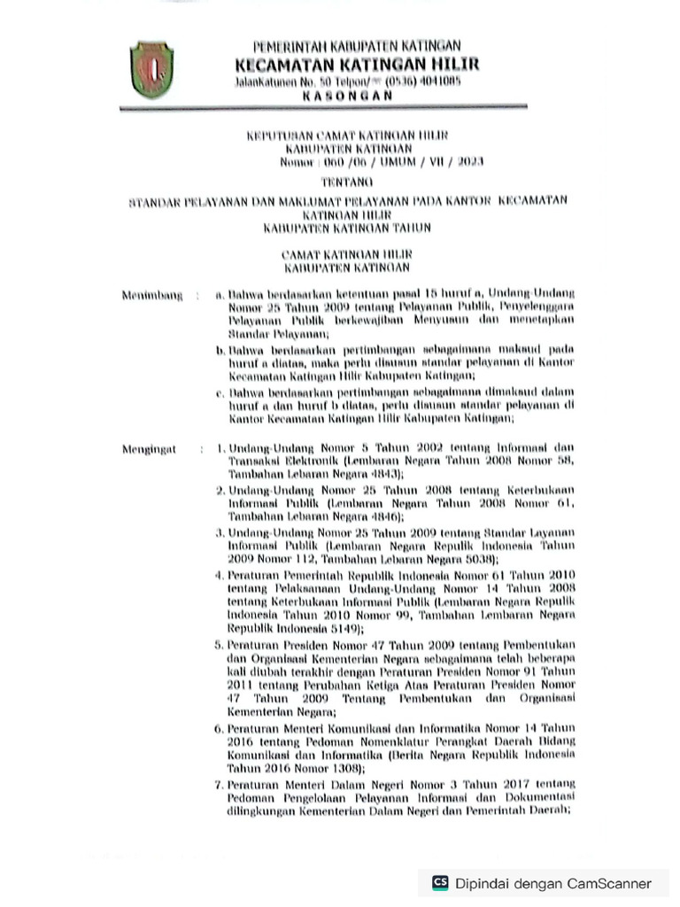 Standar Pelayanan 14 Komponen Kec. Katingan Hilir | PDF