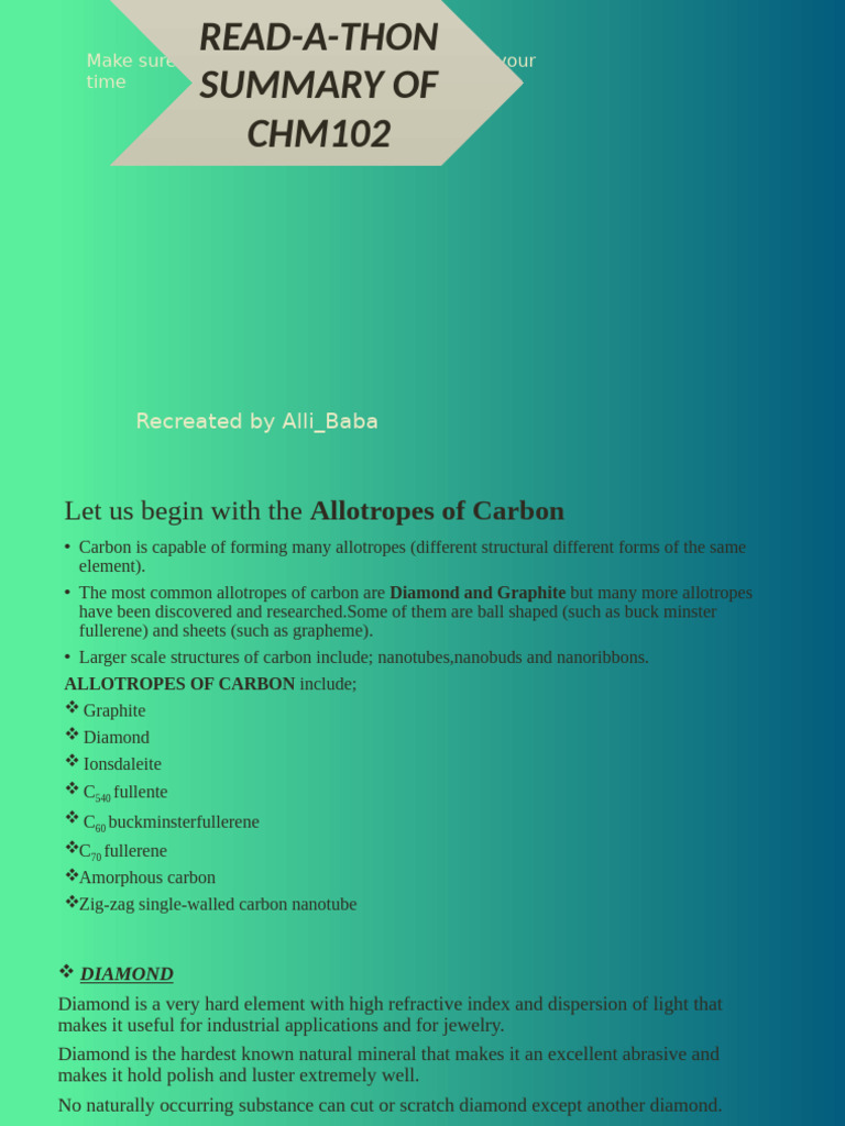 CHM 102 SUMMARISED by Alli - Baba | PDF