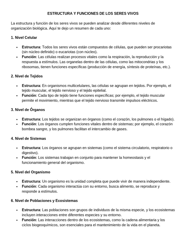 Estructura y Funciones de Los Seres Vivos | PDF