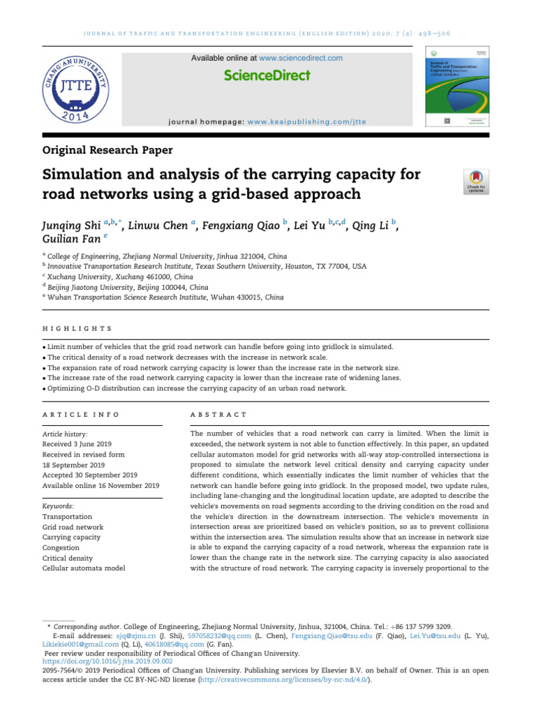 Simulation and Analysis of The Carrying Capacity For Road Networks ...