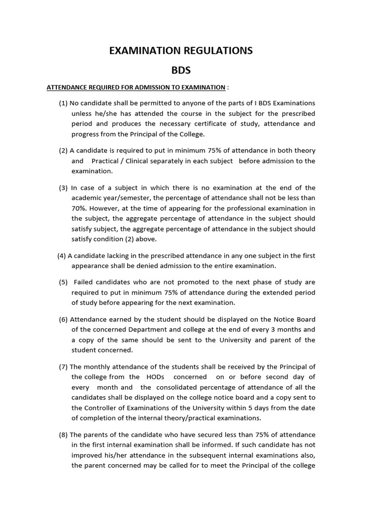 BDS Examination Regulations | PDF