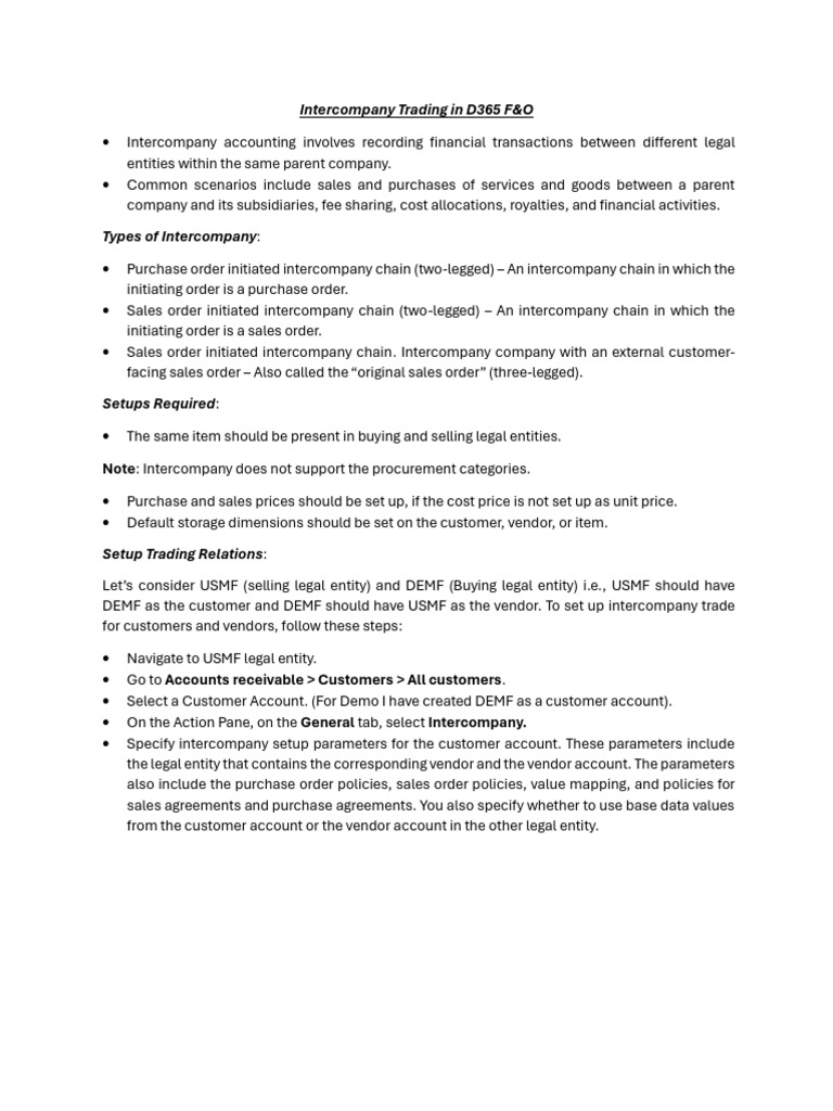 Intercompany Trading in D365 F&O | PDF | Receipt | Finance & Money ...