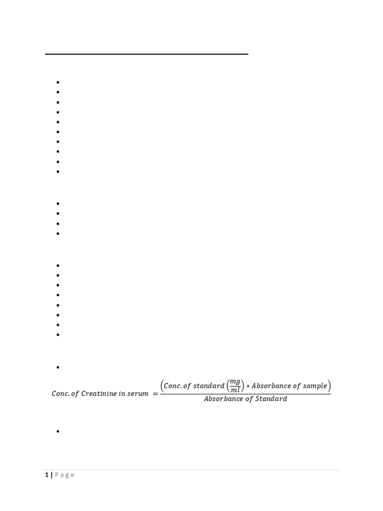 Estimation of Serum Creatinine Level Using Alkaline Picrate Method | PDF