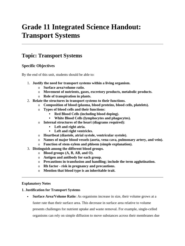 Transport Systems Handout | PDF