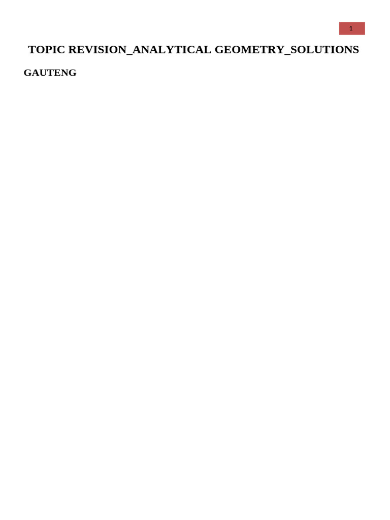 Topic Revision - Analytical Geometry - GR 12 - June 2017 - Solutions | PDF