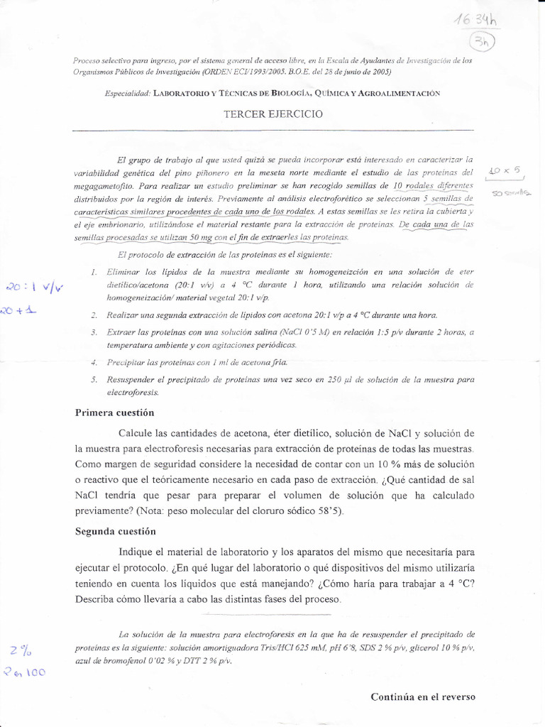 Tercer Ejercicio Lab. y Tecnicas Biologia Quimica y Agroalim. | PDF