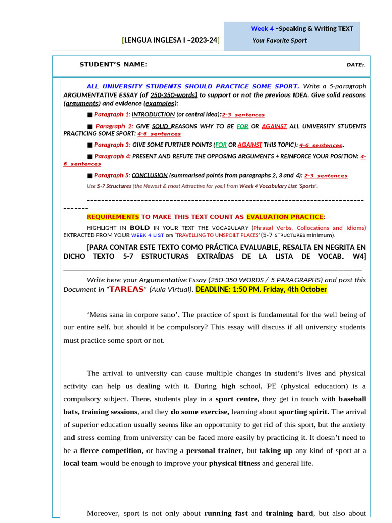 Week 4 SPEAKING CLASS - Assignment | PDF