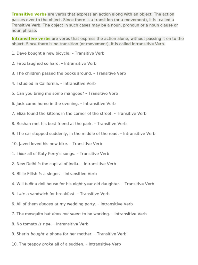 Grammar Transitive Intransitive | PDF