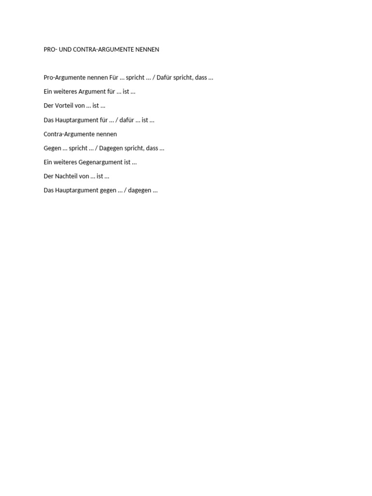 Pro - Und Kontra Argumente | PDF