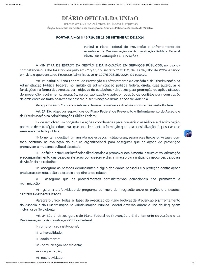 Portaria MGI #6.719, de 13 de Setembro de 2024 - Portaria MGI #6.719, de 13 de Setembro de 2024 ...