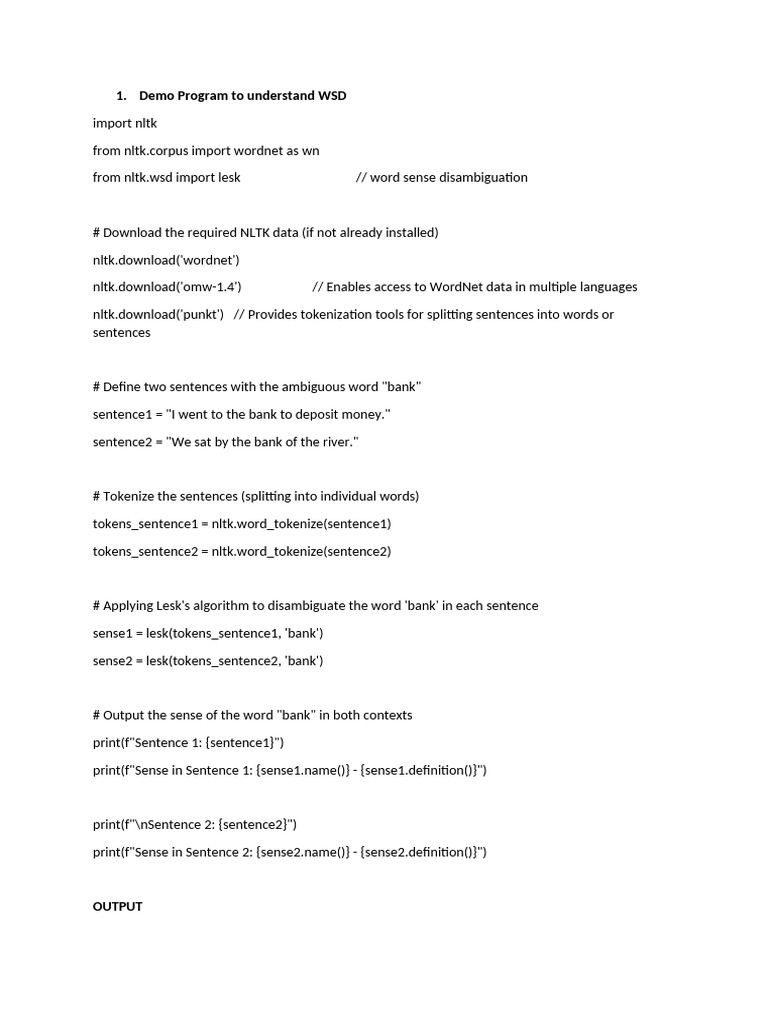 Demo Program To Understand WSD | PDF