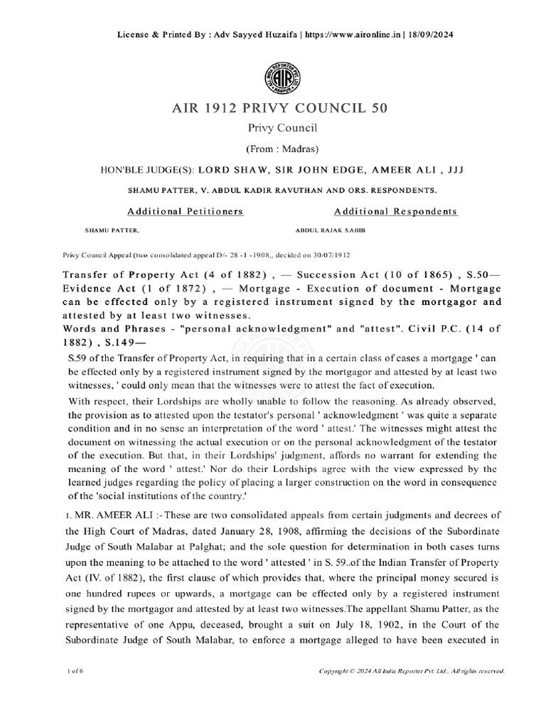 Air 1912 Privy Council 50 | PDF