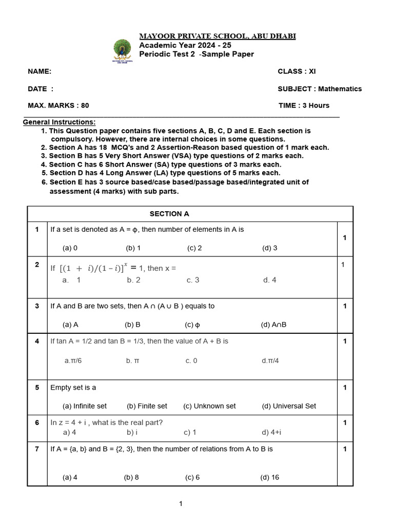 Grade 11 - Sample Question Paper-PT2 - Math | PDF