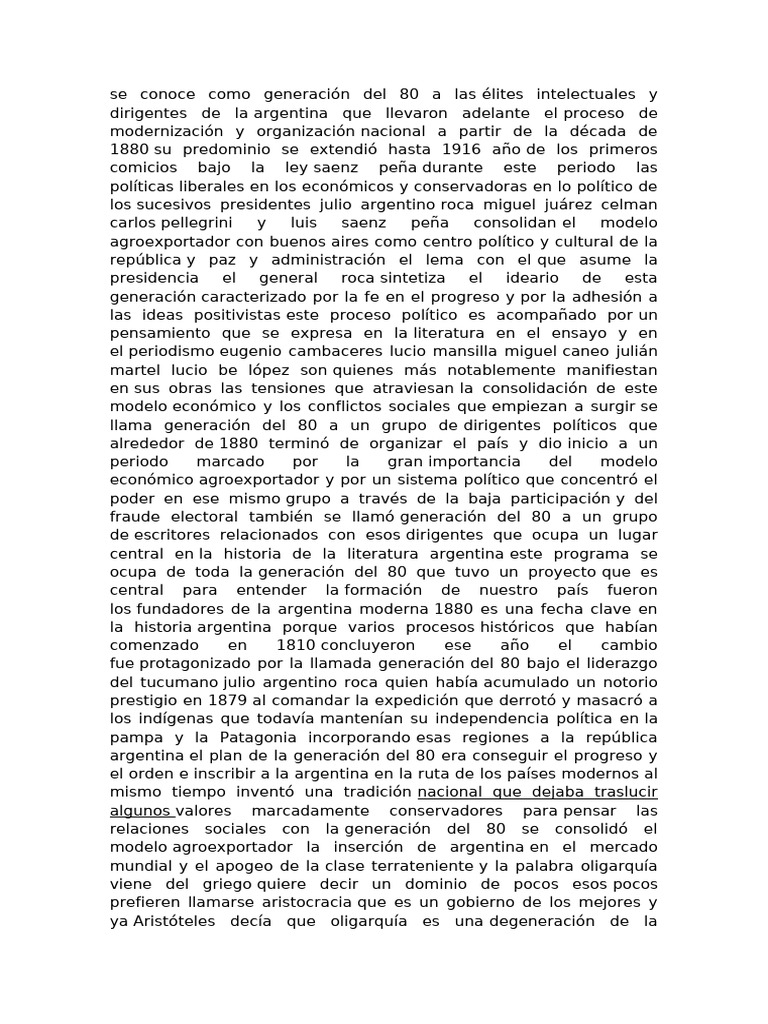 Se Conoce Como Generación Del 80 A Las | PDF