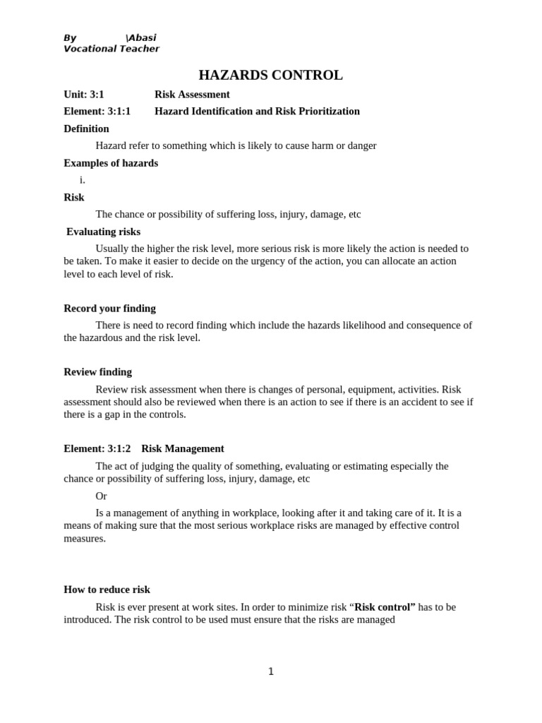 Hazards Control | PDF