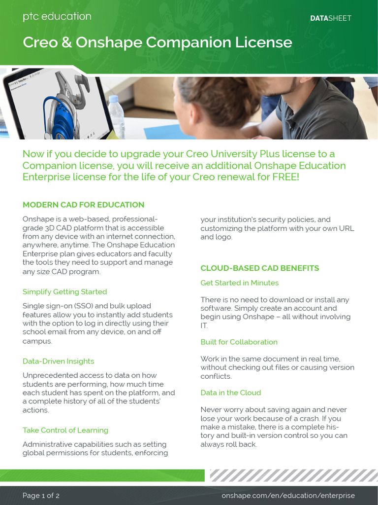 Edu - Creo Onshape Companion License Data Sheet | PDF