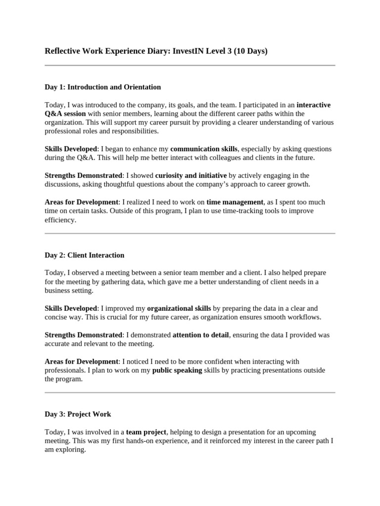 Reflective Work Experience Diary A | PDF | Goal | Career & Growth