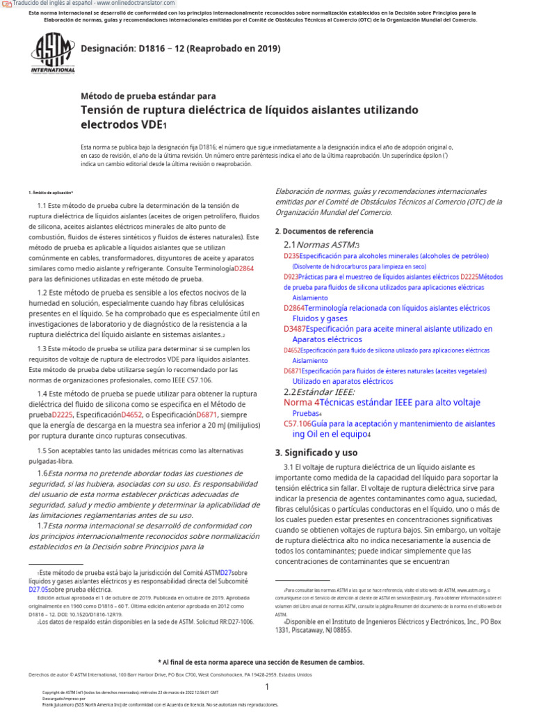 ASTM D1816-12 (Reapproved 2019) Standard Test Method For Dielectric ...