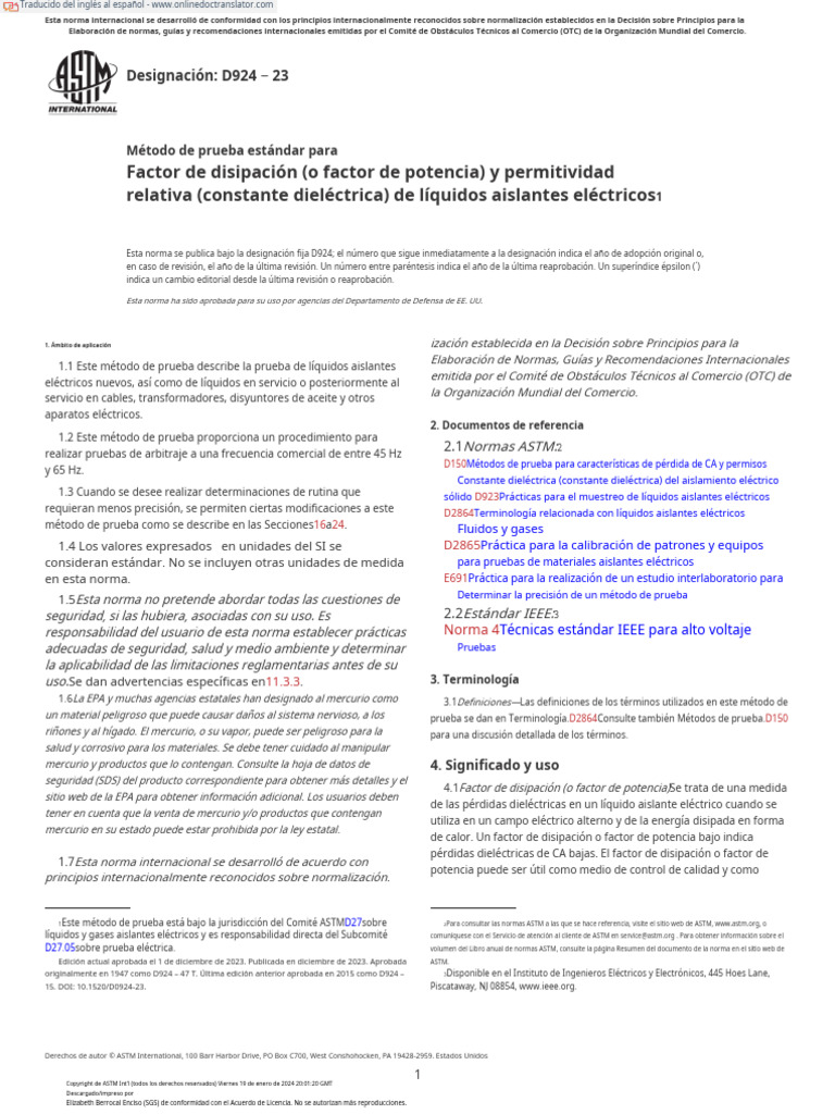 Factor de Disipación (O Factor de Potencia) y Permitividad Relativa ...