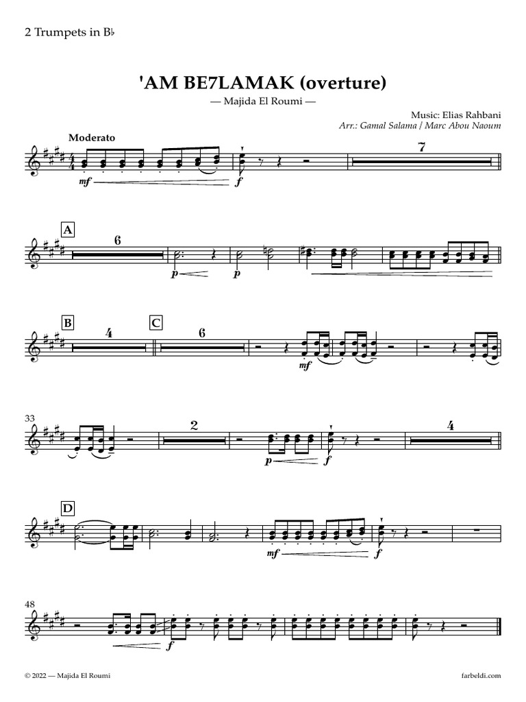 3am - Be7lamak - (Overture) Sib-2 Trumpets in BB | PDF