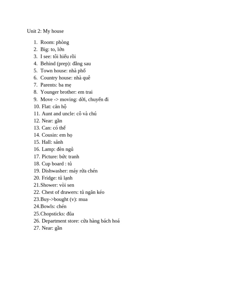 Anh 6 T V NG Unit 2 | PDF