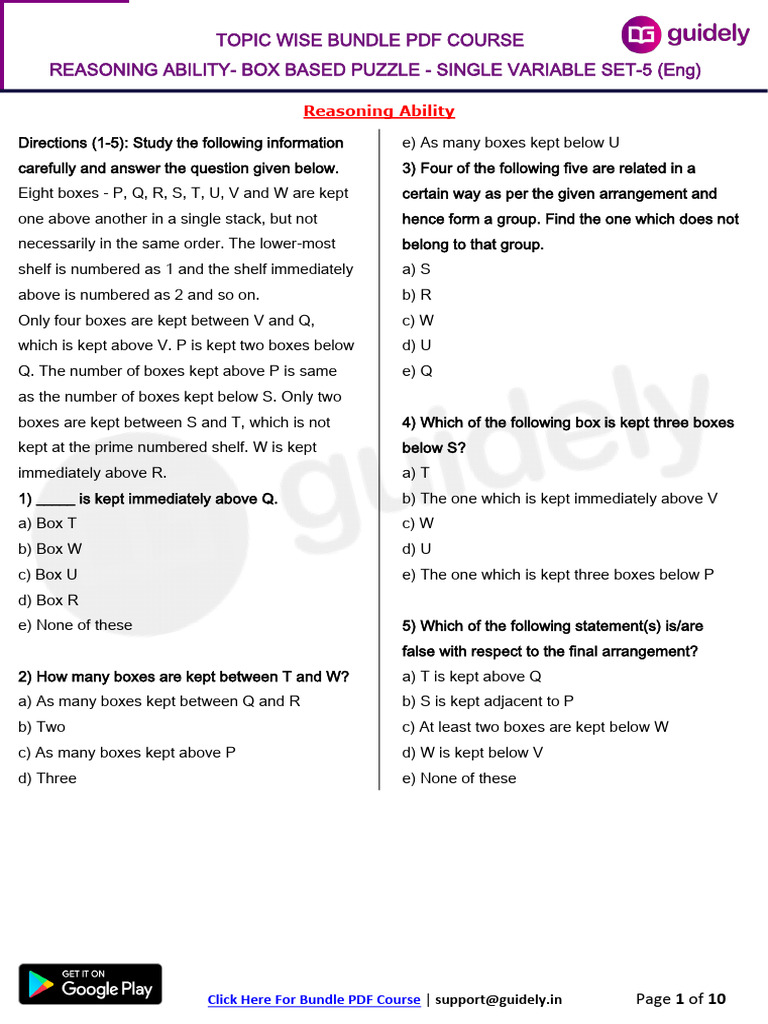 Box Puzzle-Single Variable Set - 5-1721044937001 | PDF