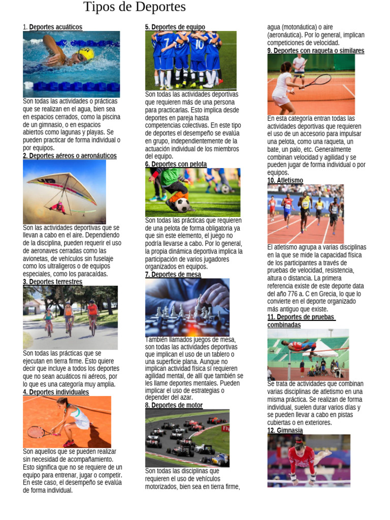 Tipos de Deportes | PDF | Deportes | Gimnasia